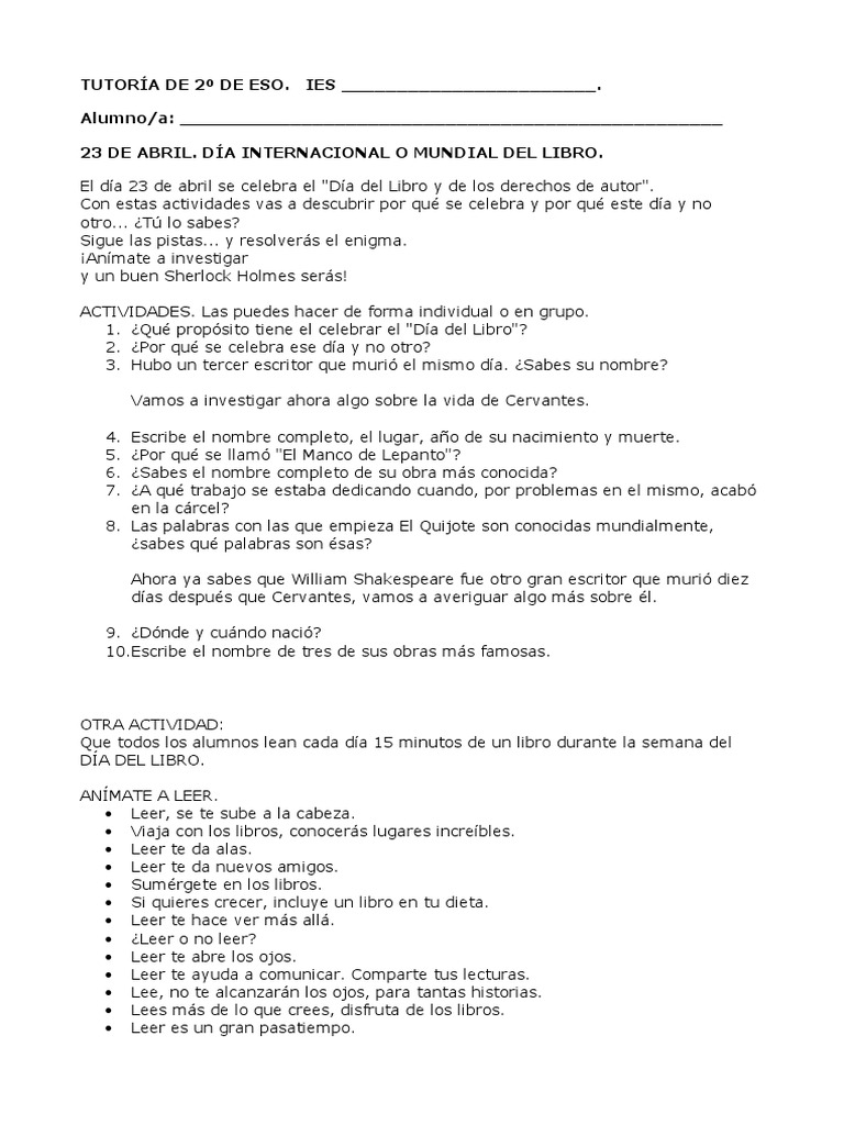 Actividades para el Día del Libro | PDF