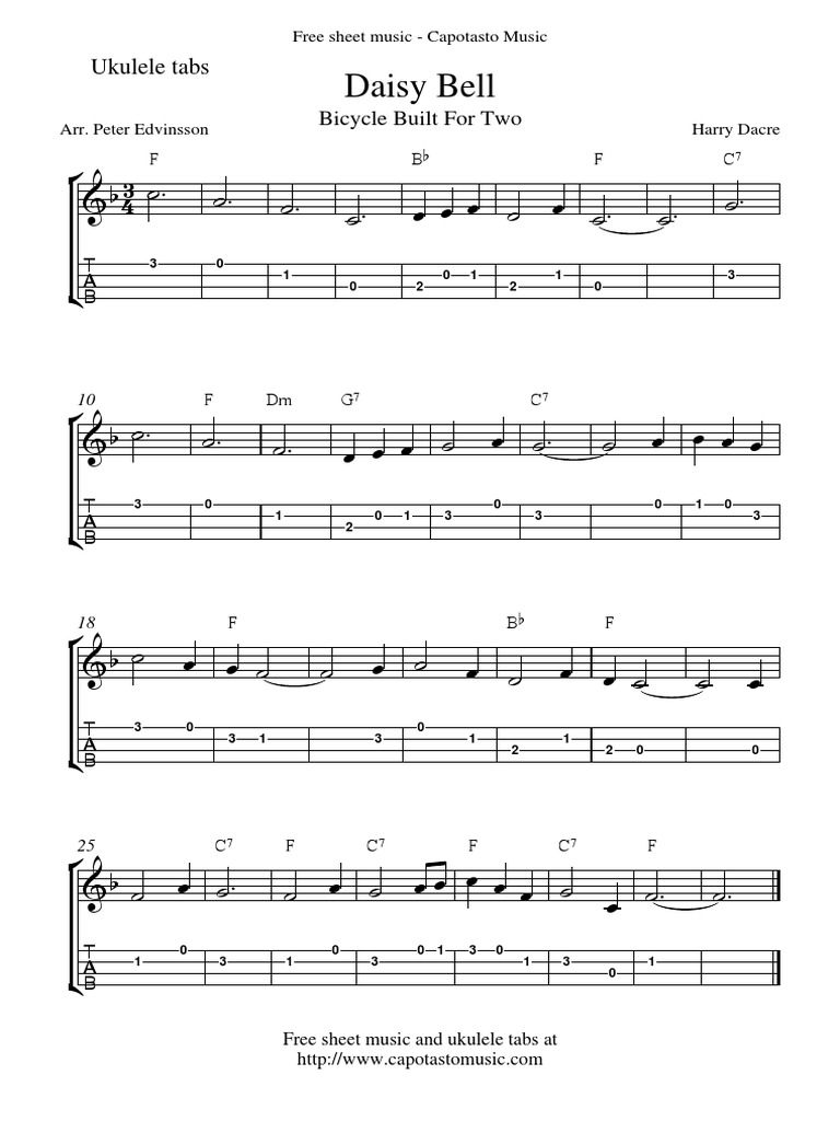 Daisy Bell Ukulele Tab | PDF | Entertainment (General)