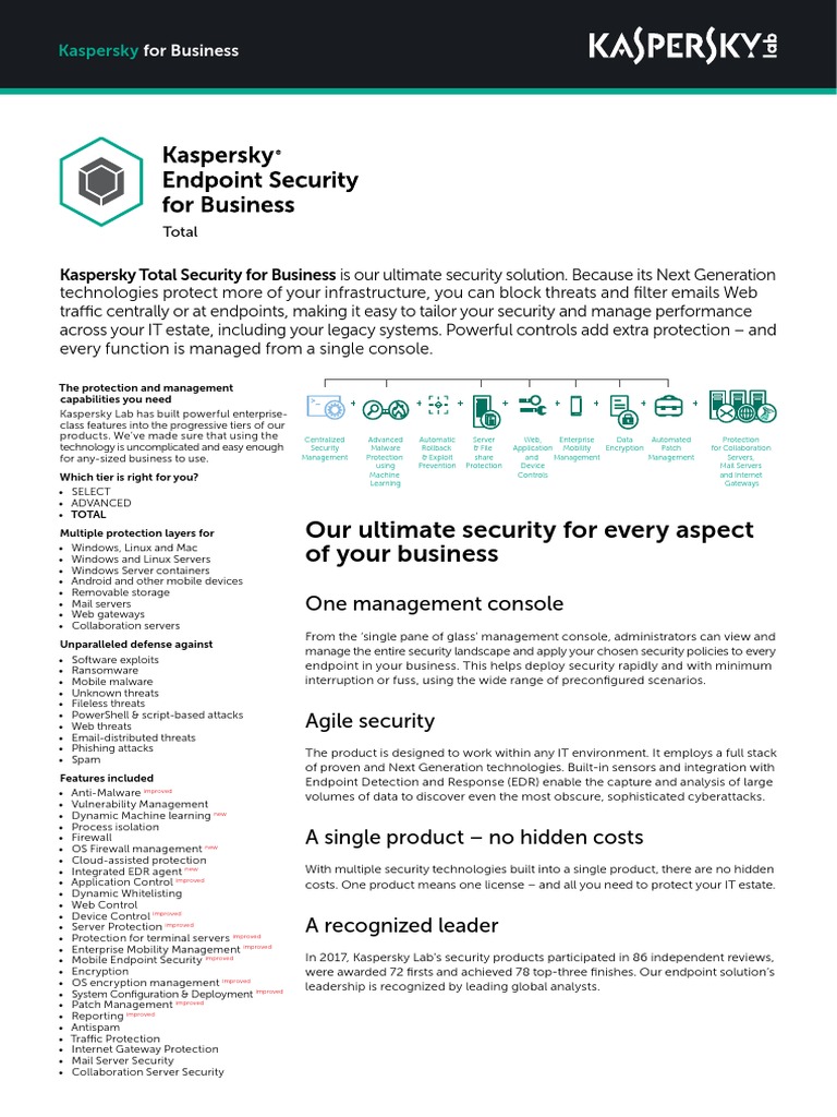 Kaspersky Small Office Security 2019 - Datasheet II | PDF | Computer Security | Security