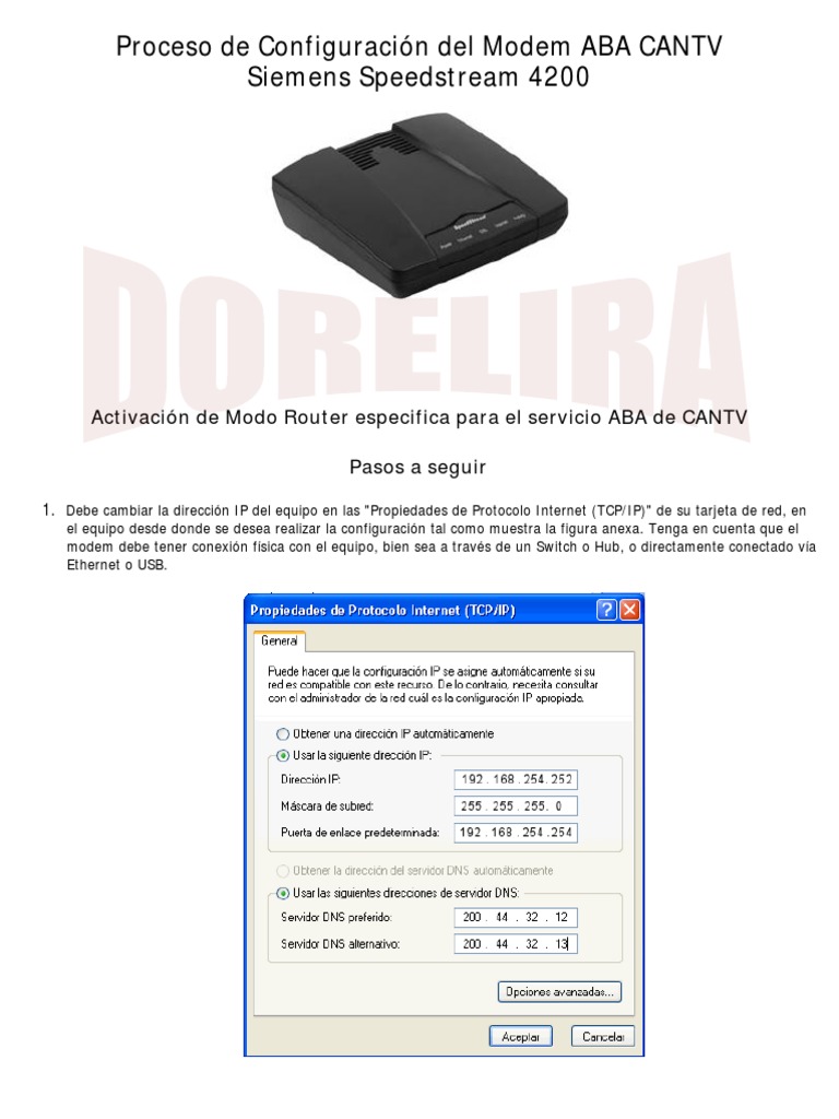 Configuración del Modem Siemens Speedstream 4200 | PDF | Dirección IP ...