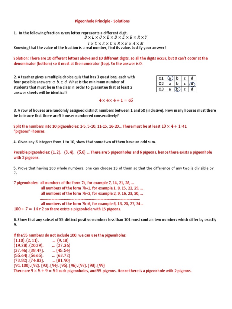 Pigeonhole Principle 2 Solutions | PDF | Fraction (Mathematics) | Numbers