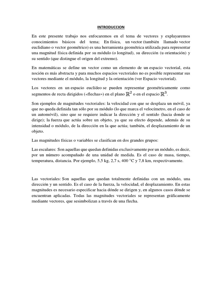 Introduccion y Tipos de Vectores | PDF | Vector Euclidiano | Línea ...