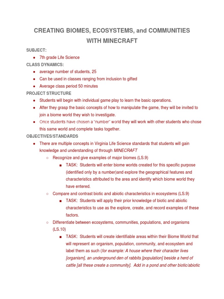 Creating Biomes Ecosystems and Communities With Minecraft | PDF ...