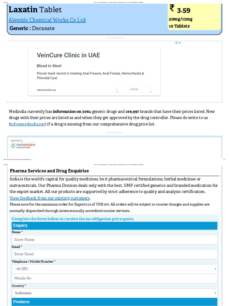 Overview of Laxatin Tablet Including Price, Uses, Side Effects, Dosage ...