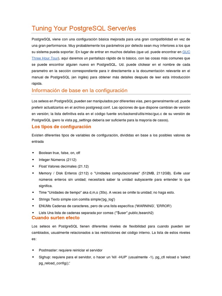 Tuning Your PostgreSQL Server | PDF | Almacenador intermediario de datos | Memoria de acceso ...