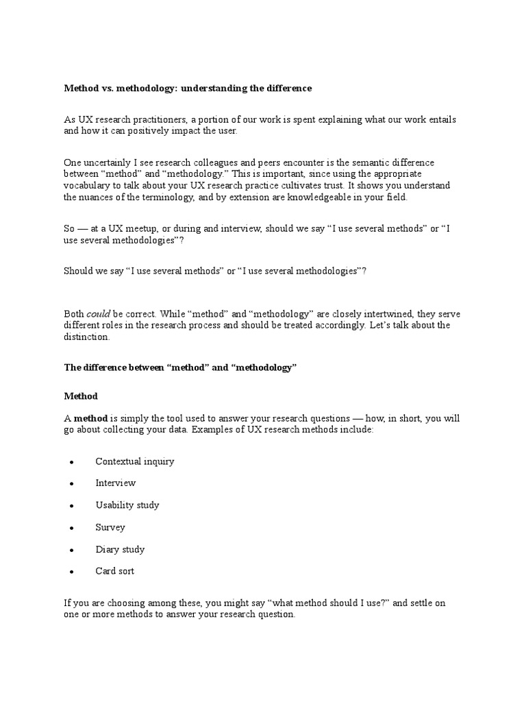 Method Vs Methodology | Download Free PDF | Methodology | Scientific Method