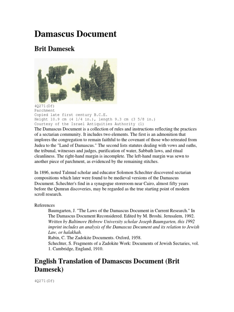 Damascus Document: Brit Damesek | PDF | Jews And Judaism | Religious Texts