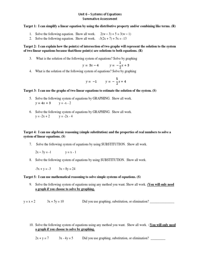 Unit 6 Summative Test Study Guide | PDF | Equations | System Of Linear ...