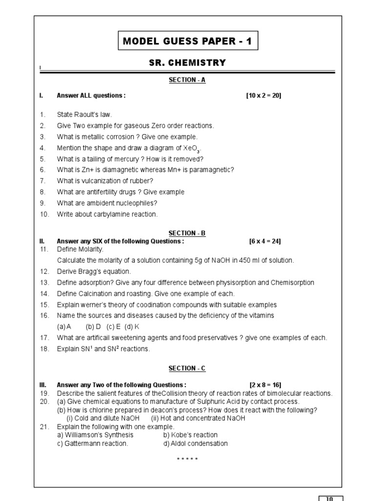 2nd Year Chemistry Model Paper 1 | PDF