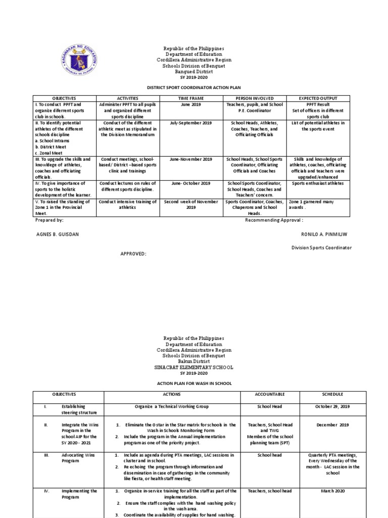 SY 2019-2020 District Sport Coordinator Action Plan | PDF | Behavior ...