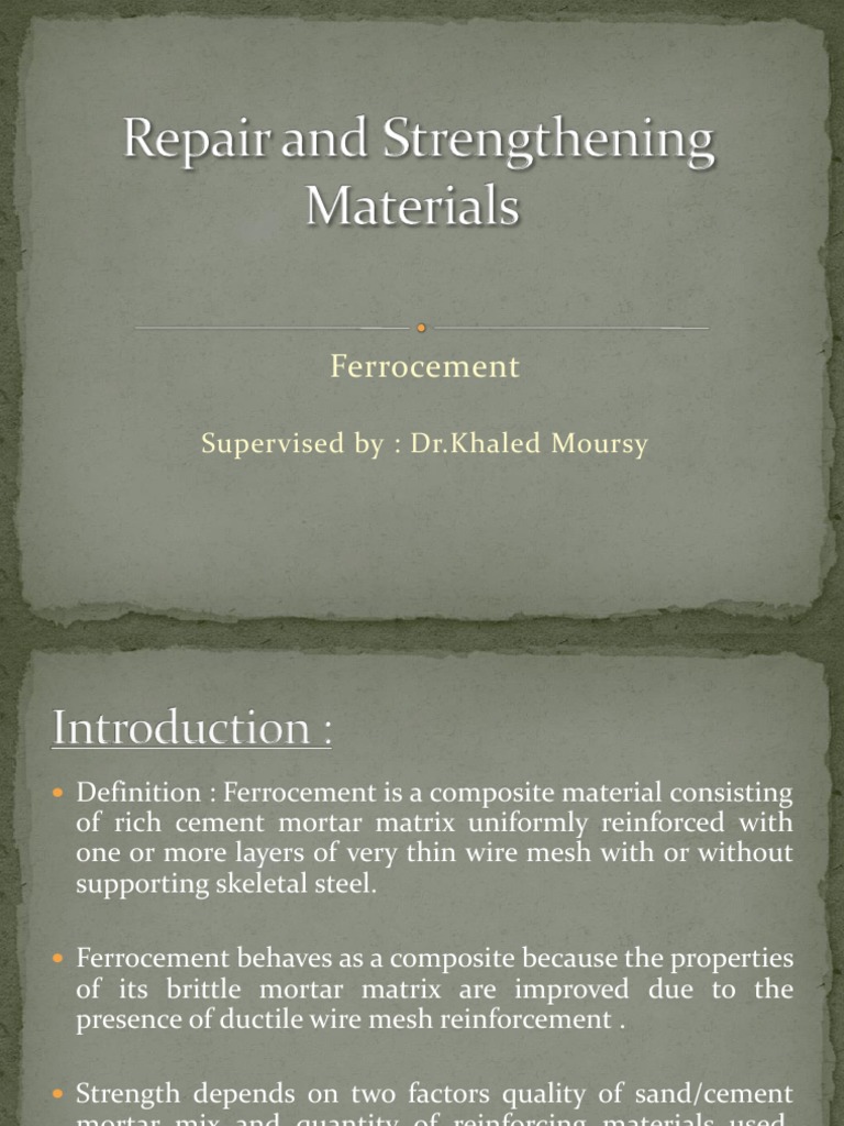 Repair and Strengthening Materials | PDF | Mortar (Masonry) | Concrete