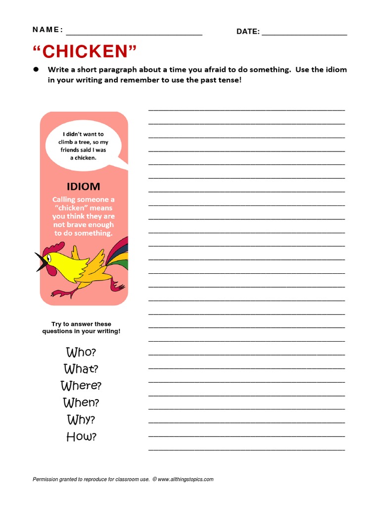 Chicken Idiom Writing Activity | PDF | Learning | Communication