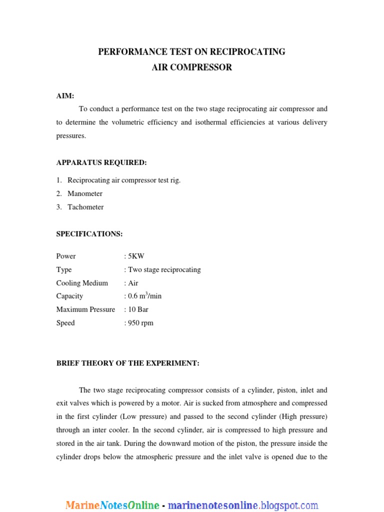 Air Compressor Performance Test | PDF | Cylinder (Engine) | Pressure