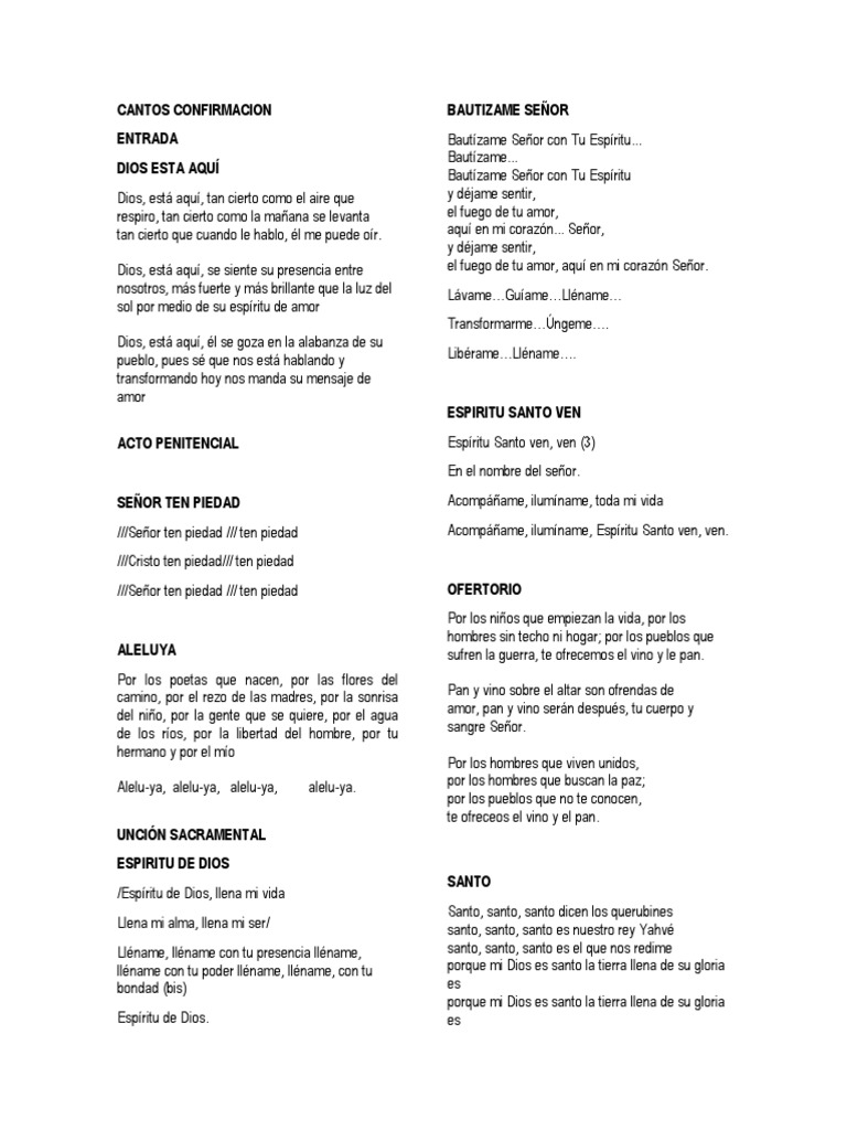 Acercamiento A Los Cantos Eucaristicos en La Confirmación | PDF | Oración | eucaristía