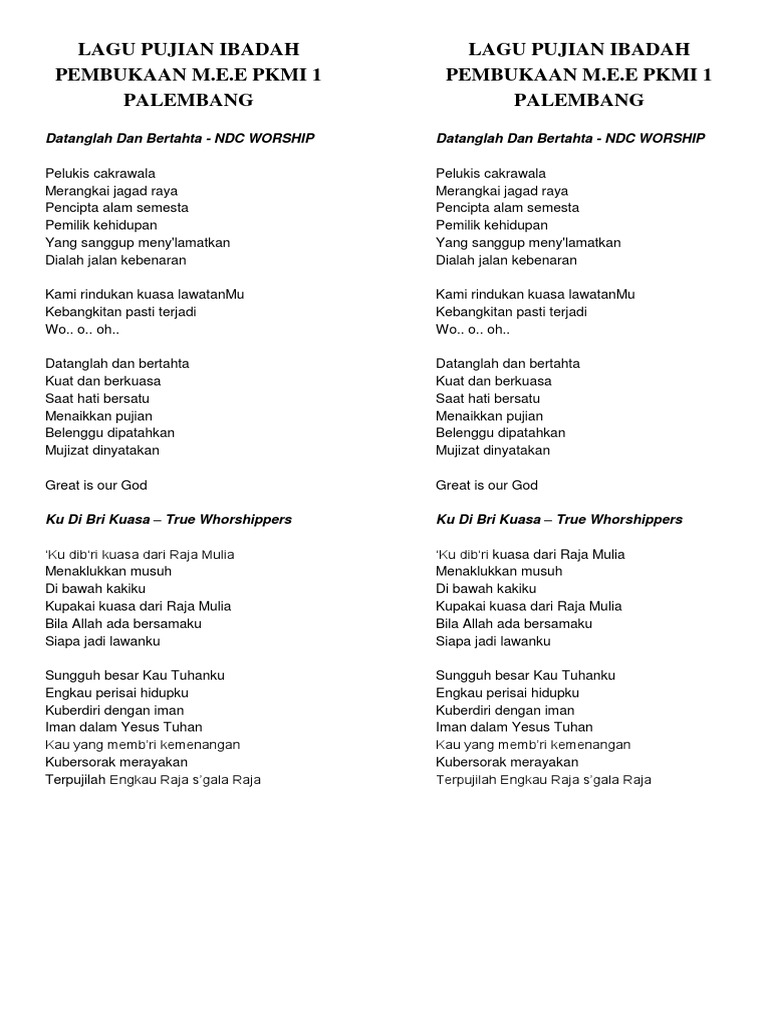 Lagu Pujian Ibadah Pembukaan M | PDF