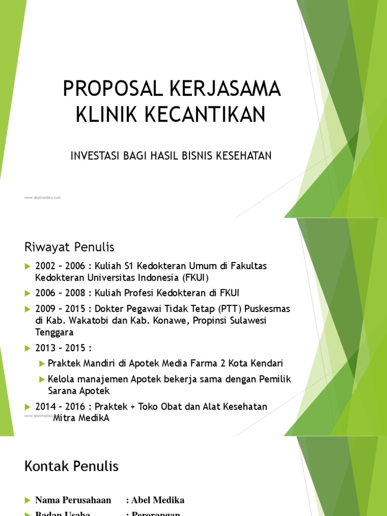 PROPOSAL KERJASAMA KLINIK KECANTIKAN INVESTASI BAGI HASIL BISNIS KESEHATAN | PDF