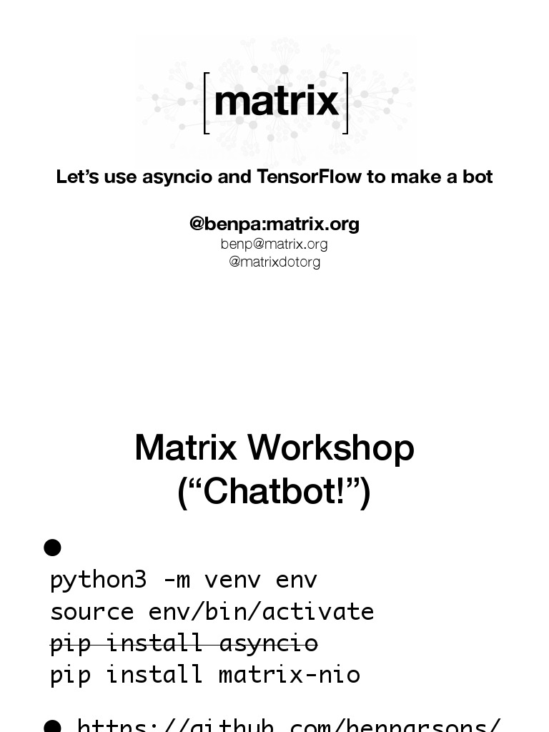 Matrix Nio Workshop For Pycon | PDF | Communications Protocols | Application Layer Protocols