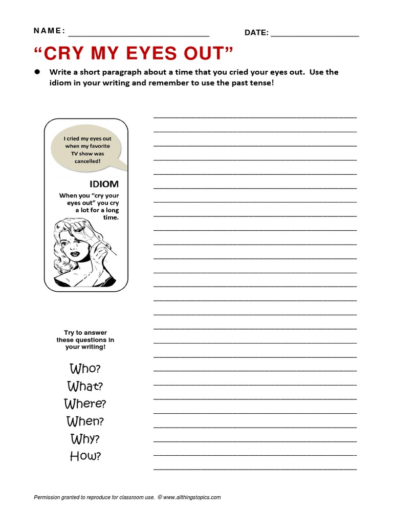 Cry Idiom Writing Activity | PDF | Communication | Cognition