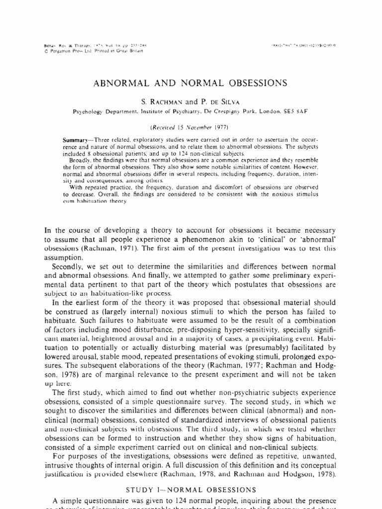 Differences Between Normal and Abnormal Obsessions | PDF | Violence ...