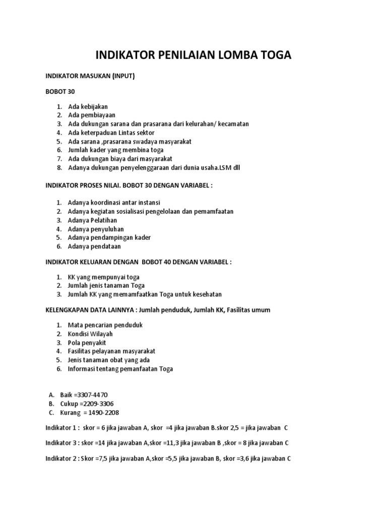 Indikator Penilaian Lomba Toga | PDF