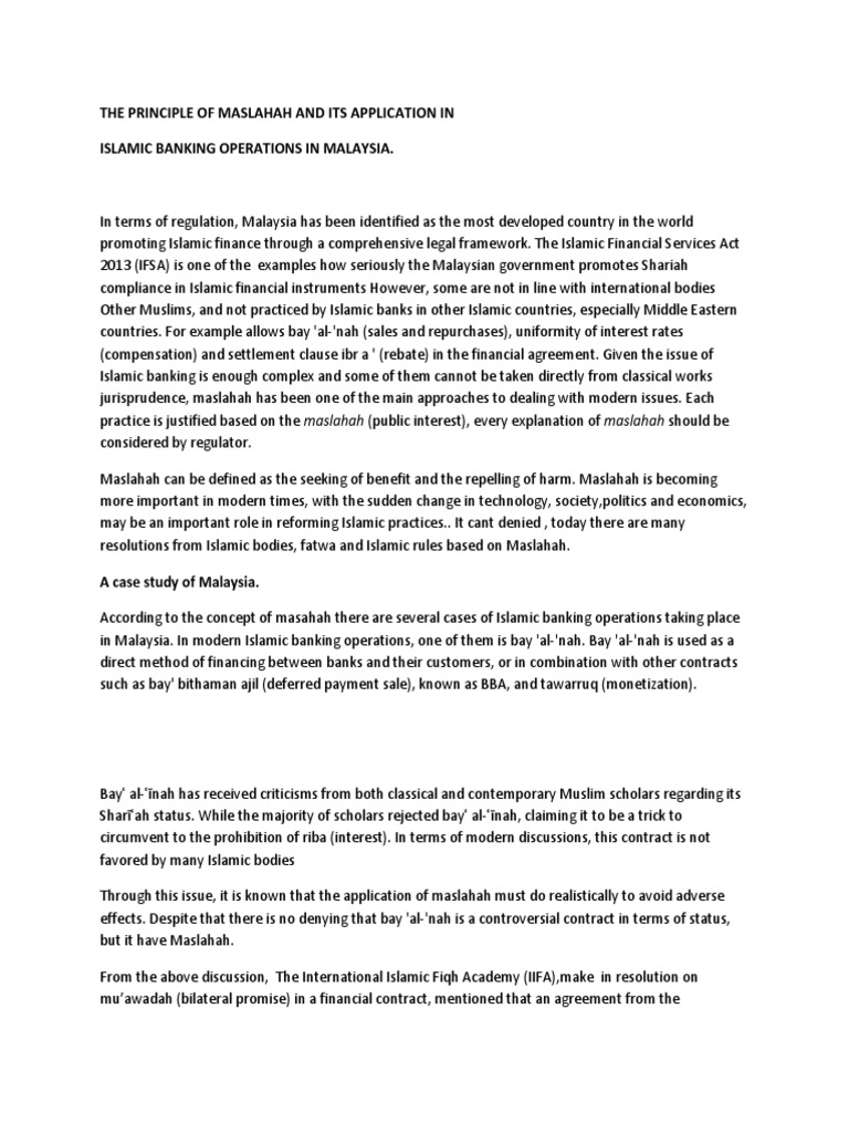 The Principle of Maslahah and Its Application in Islamic Banking ...