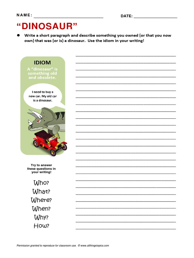 Dinosaur Idiom Writing Activity3 | PDF | Communication | Cognition
