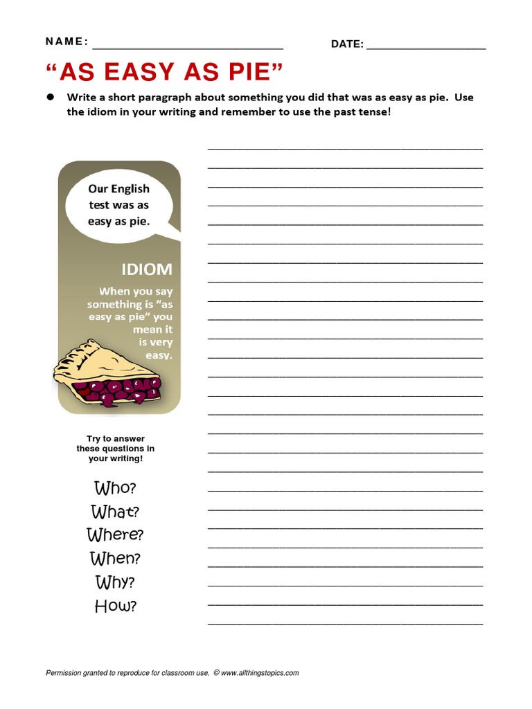 Easy As Pie Idiom Writing Activity | PDF | Learning | Communication