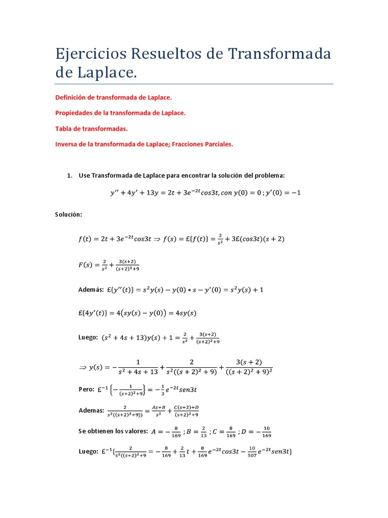 Ejercicios Resueltos de Transformada de Laplace