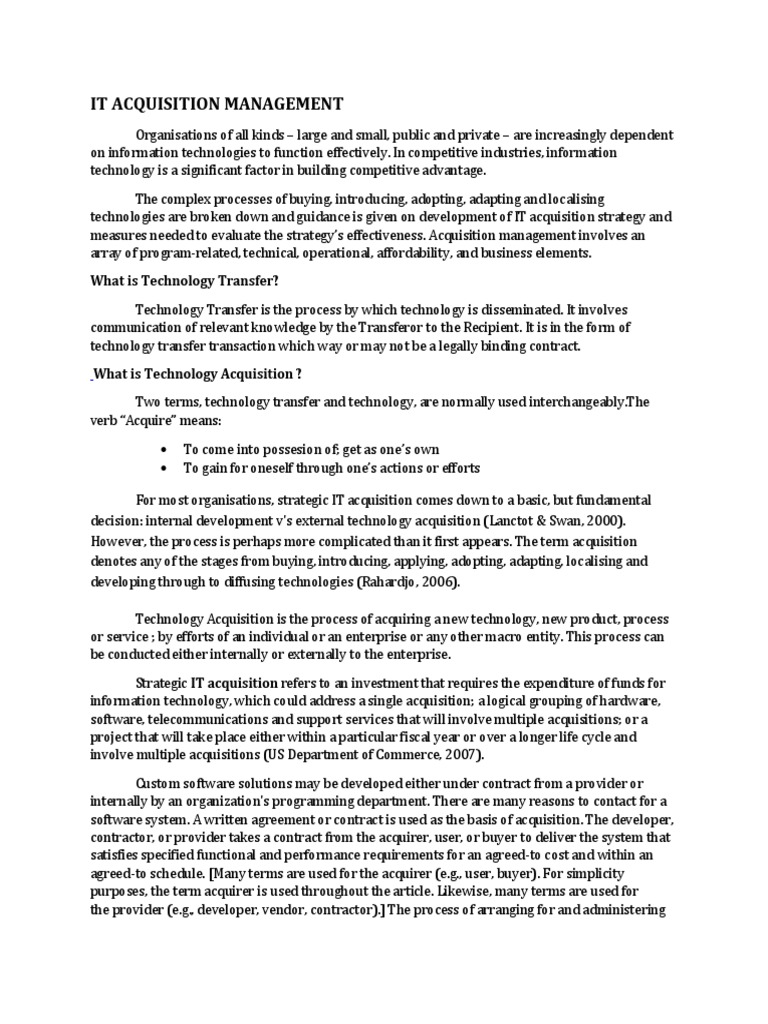 It Acquisition Management | PDF | Mergers And Acquisitions | Strategic ...