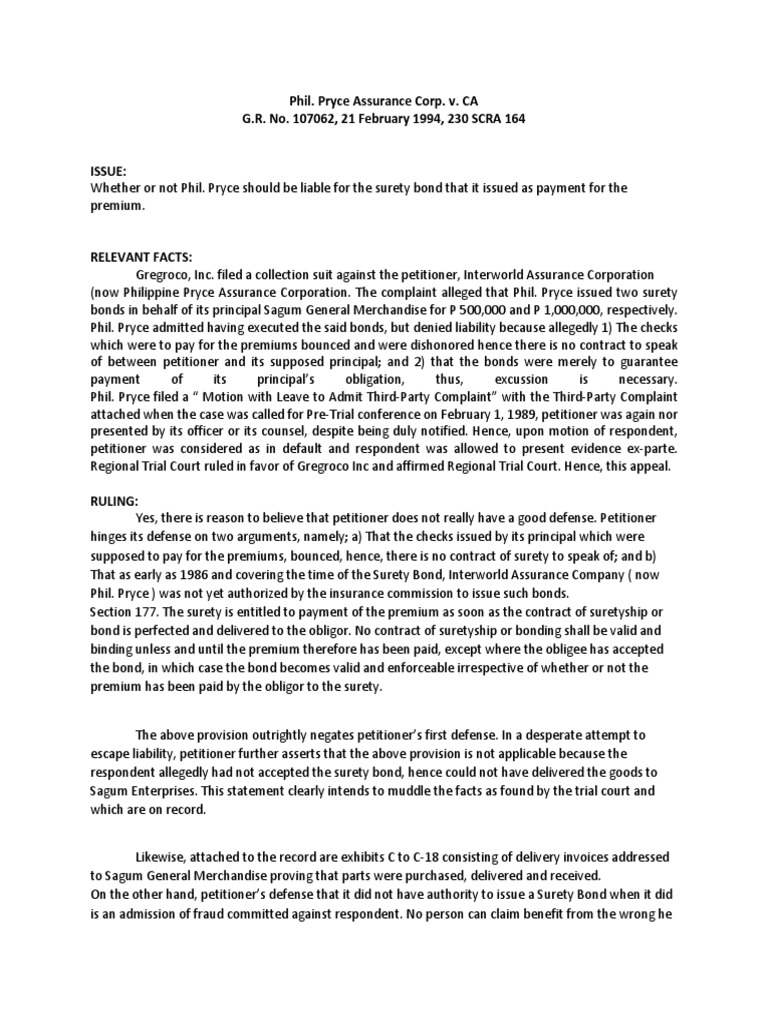 Phil. Pryce Assurance Corp. vs. CA Et Al. | PDF | Surety Bond ...