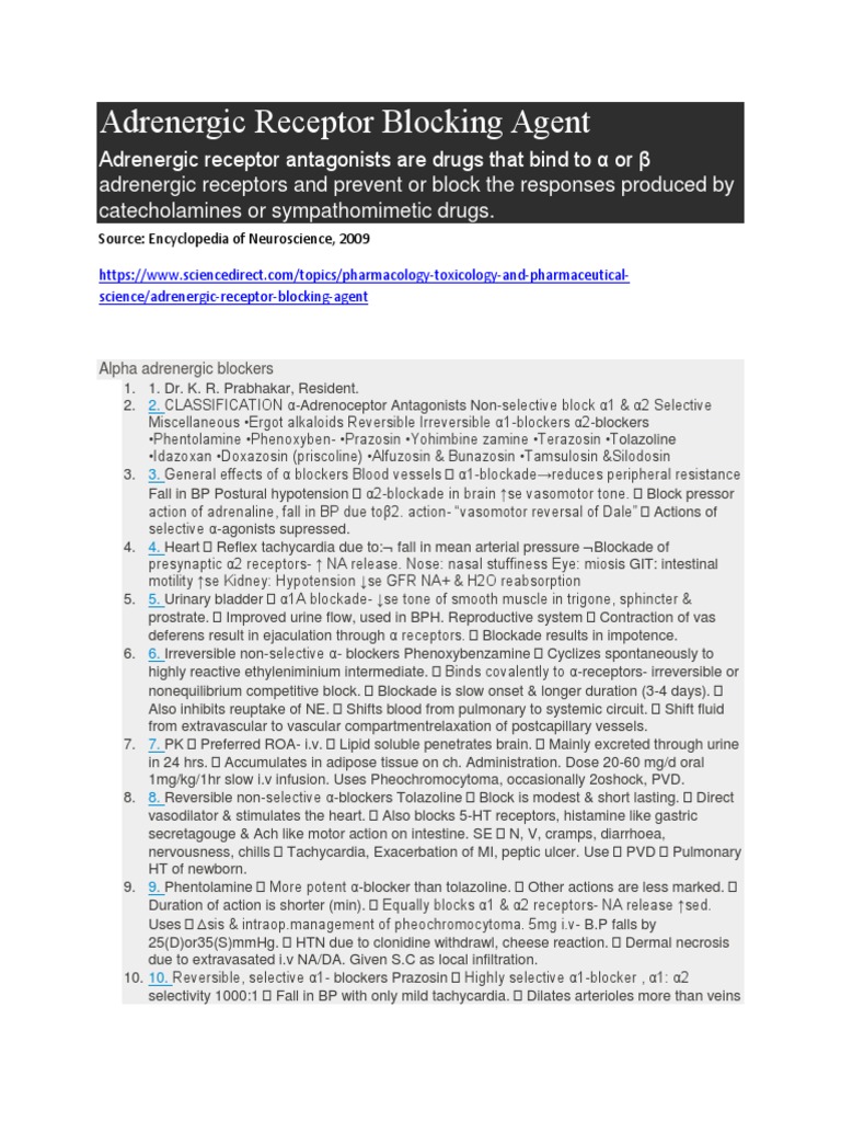 Adrenergic Receptor Blocking Agent | PDF | Neurochemistry | Pharmacology