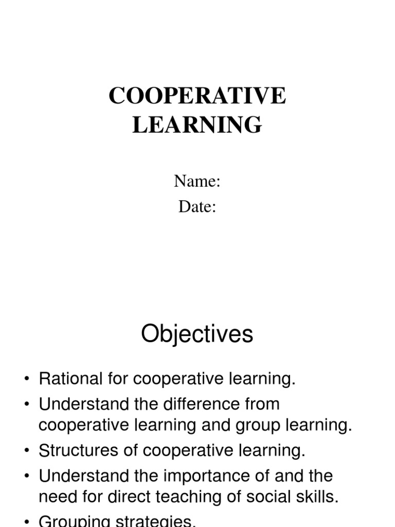 1 - Cooperative Learning PP | PDF | Teachers | Education Theory
