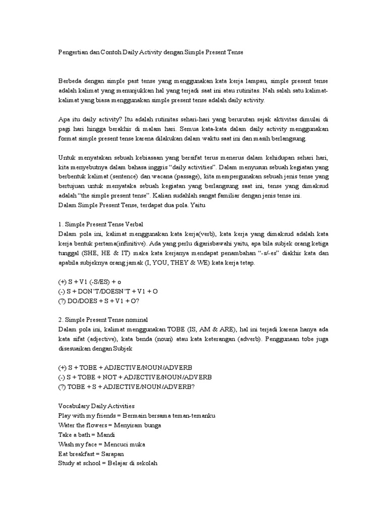 Contoh Daily Activity dalam Bahasa Inggris | PDF | Seni & Disiplin ...