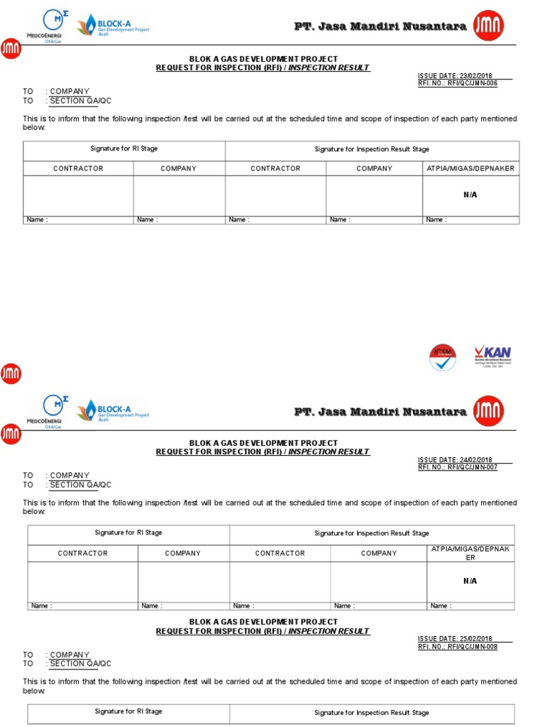 Blok A Gas Development Project Request For Inspection (RFI ...