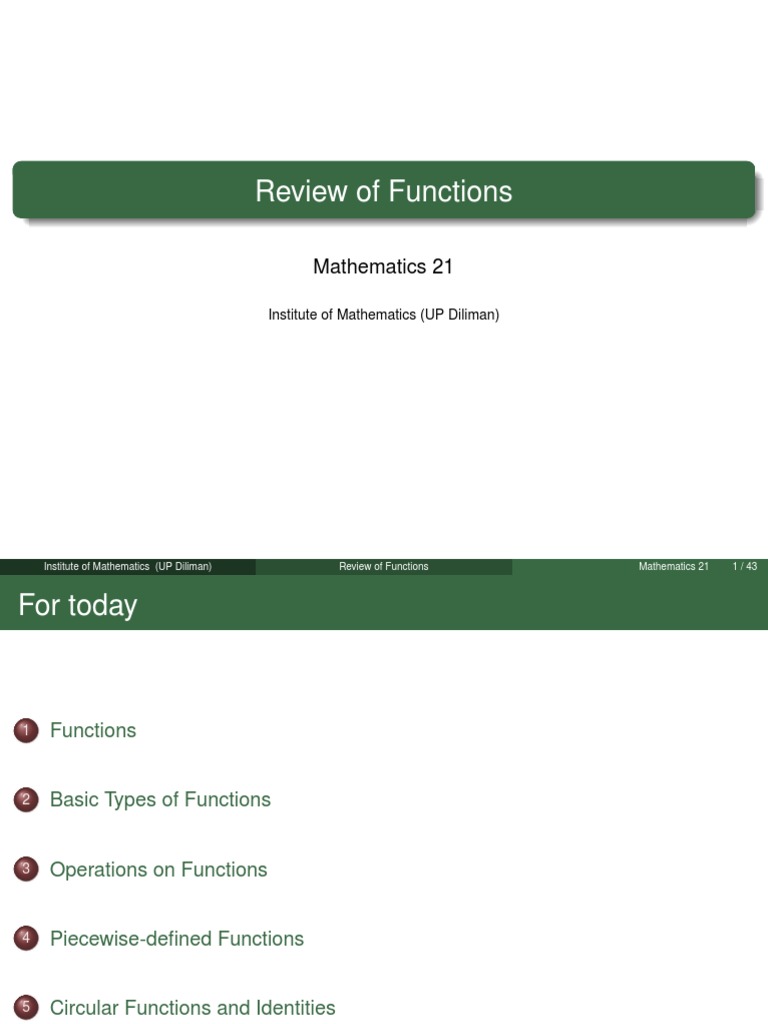 Functions Review for Mathematics 21 | PDF | Trigonometric Functions | Sine