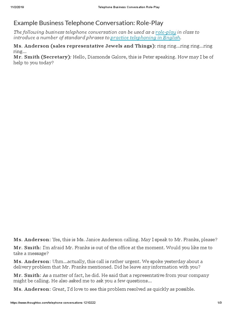 Telephone Business Conversation Role-Play | PDF