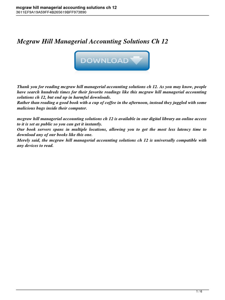 Mcgraw Hill Managerial Accounting Solutions CH 12 | PDF | Master Of ...