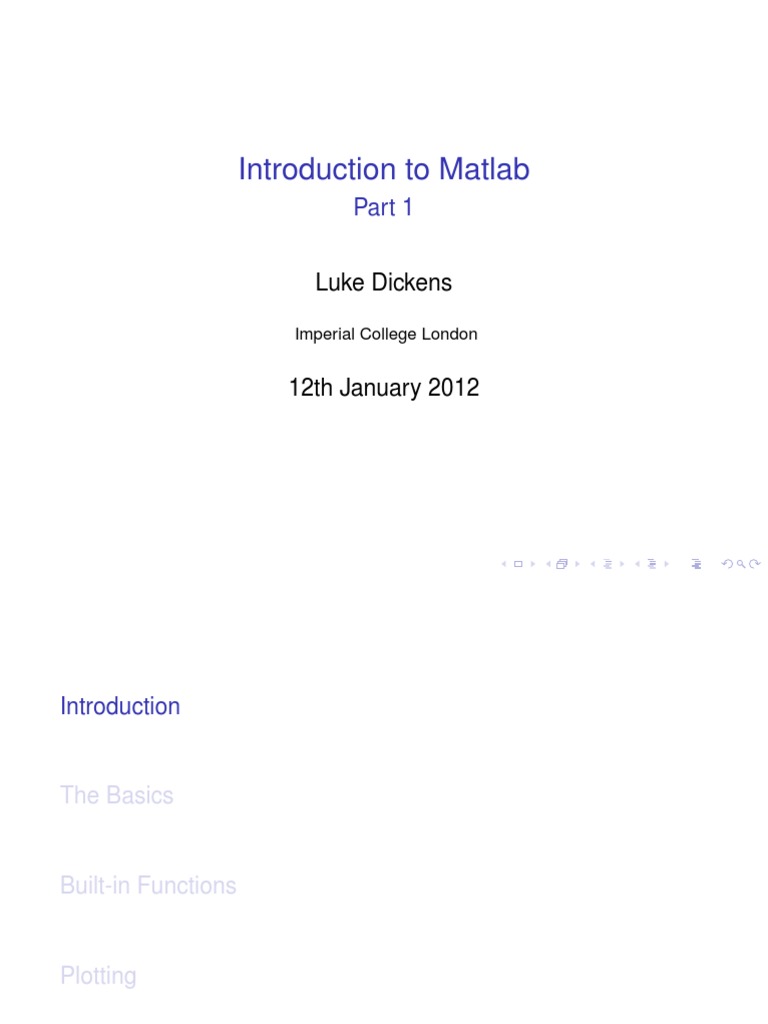 Introduction To Matlab: Luke Dickens | PDF | Matrix (Mathematics ...