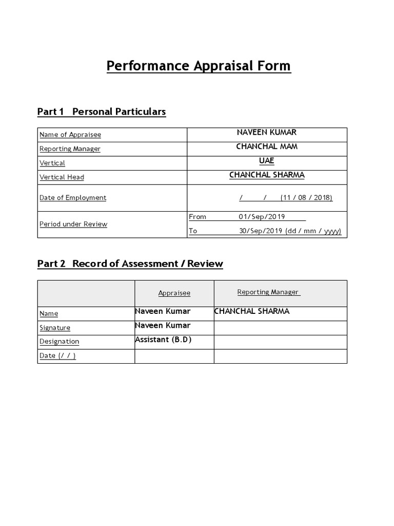 Performance Appraisal Form NAVEEN | PDF | Performance Appraisal | Business