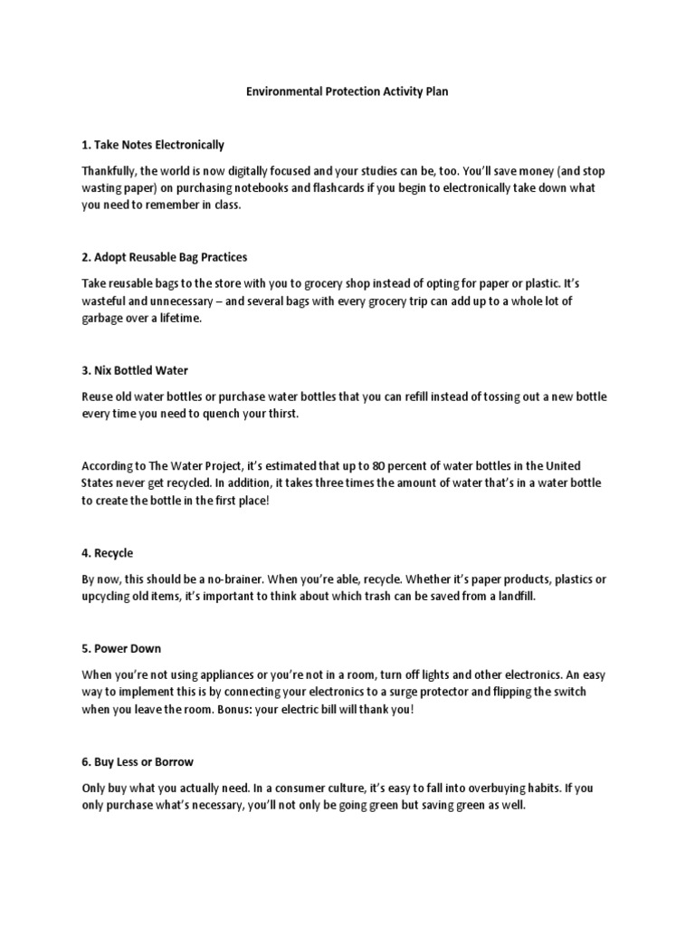 Environmental Protection Activity Plan | PDF | Lifestyle