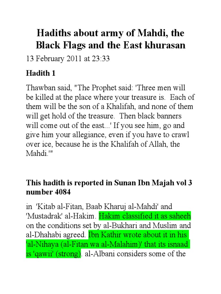 Hadiths About Army of Mahdi, The Black Flags and The East Khurasan ...