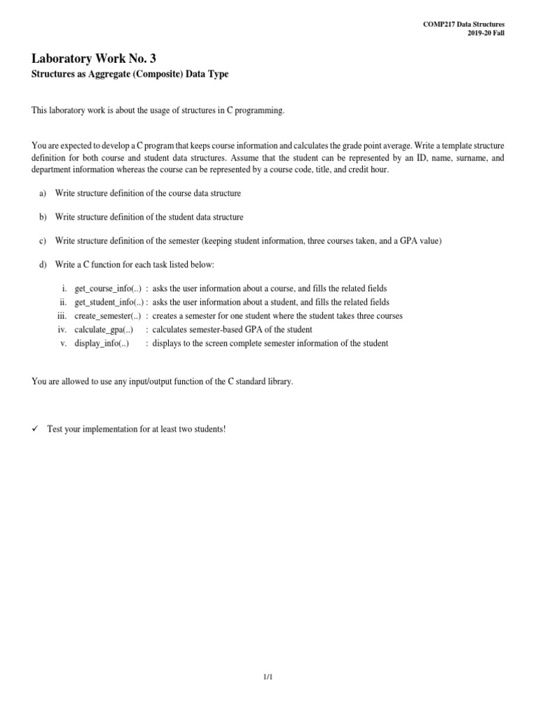 Laboratory Work No. 3: Structures As Aggregate (Composite) Data Type | PDF