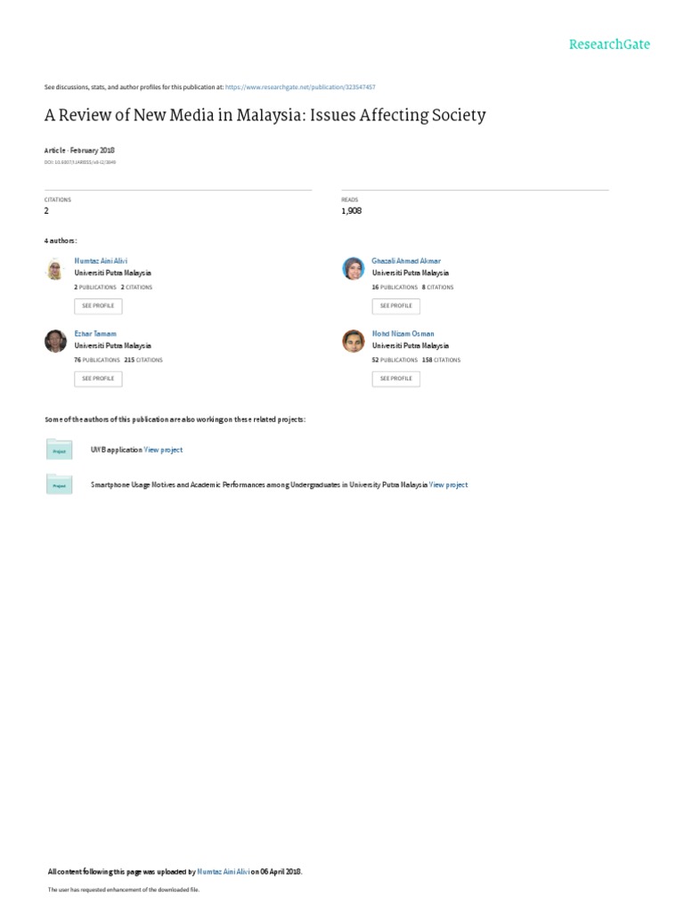 A Review of New Media in Malaysia Issues Affecting Society | PDF | New ...