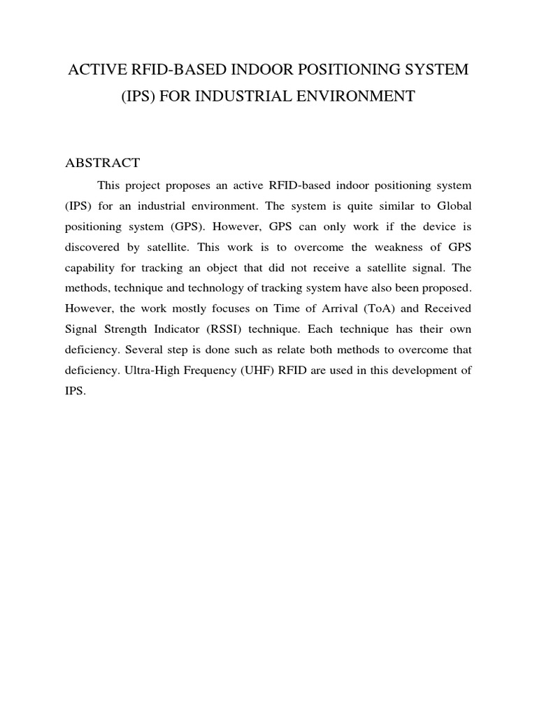Active Rfid-Based Indoor Positioning System (Ips) For Industrial ...