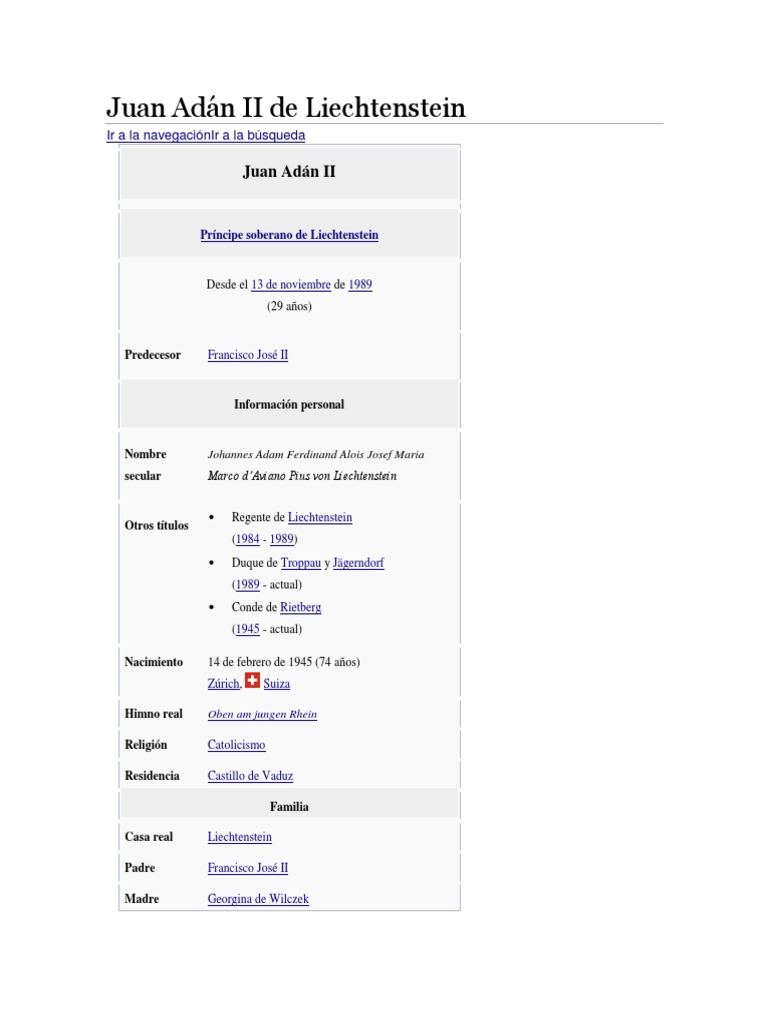 Juan Adán II de Liechtenstein: Familia y Descendencia | PDF | Regalías ...