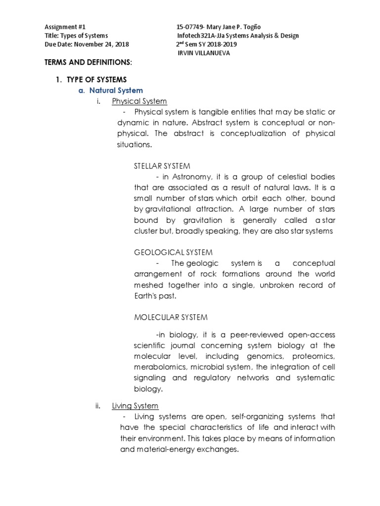 An Analysis of Natural, Physical, and Living Systems and their Core ...