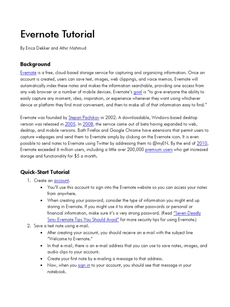 Evernote Basic User Guide Pdf Evernote Hyperlink