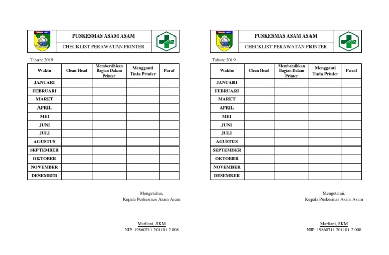 Puskesmas Asam Asam Puskesmas Asam Asam: Checklist Perawatan Printer ...