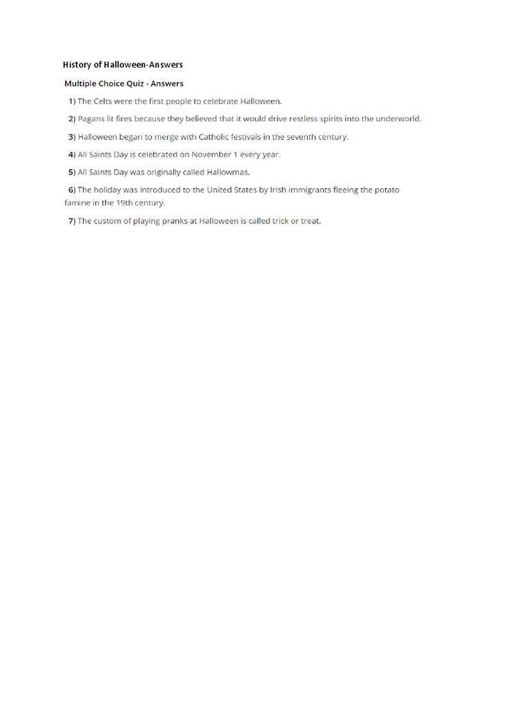 History of Halloween-Answers | PDF