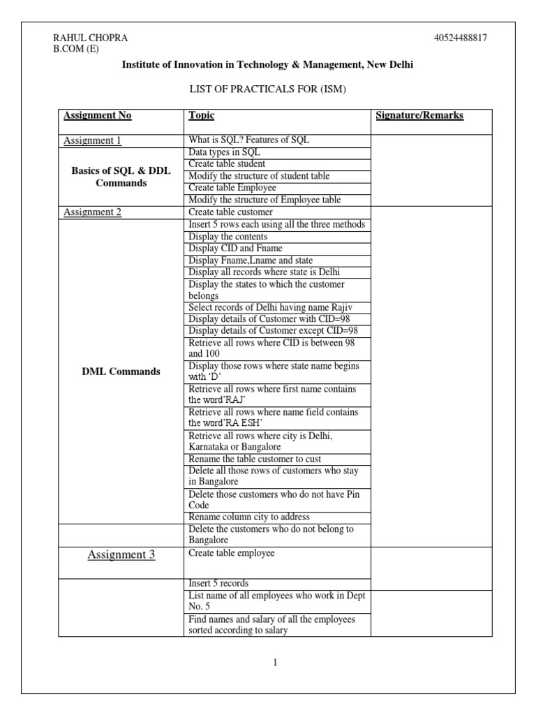 List of Practicals For (Ism) : Institute of Innovation in Technology ...